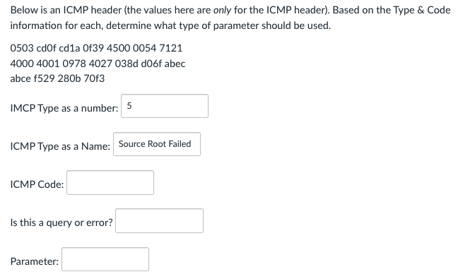 Solved Below is an ICMP header (the values here are only for | Chegg.com