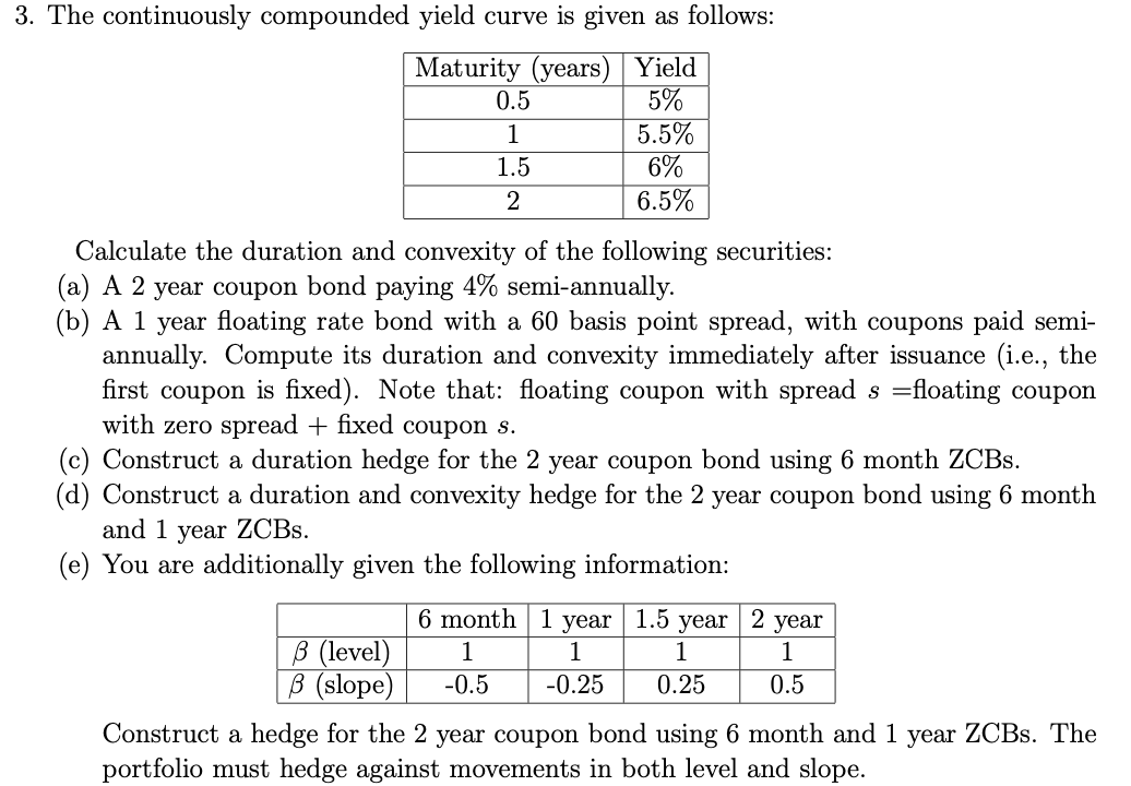 Solved 3. The continuously compounded yield curve is given | Chegg.com