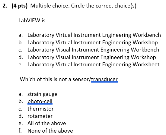 Solved 2. (4 pts) Multiple choice. Circle the correct | Chegg.com