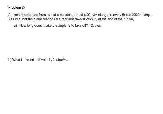 Solved A Plane Accelerates From Rest At A Constant Rate Of