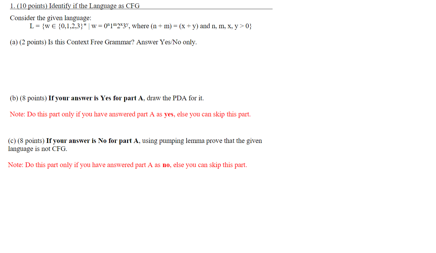 Solved 1. (10 points) Identify if the Language as CFG | Chegg.com