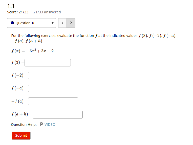 Solved For the following exercise, evaluate the function f | Chegg.com