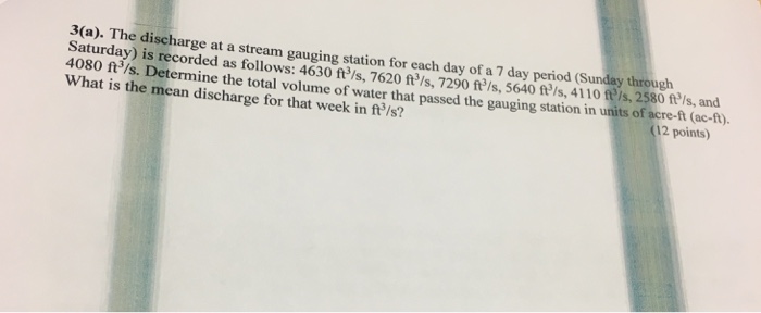 Solved The discharge at a stream gauging station for each | Chegg.com