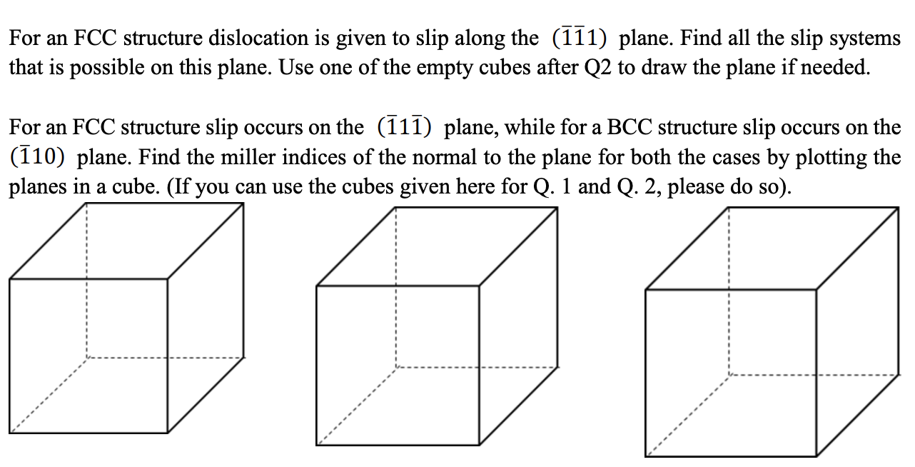 For an FCC structure dislocation is given to slip | Chegg.com
