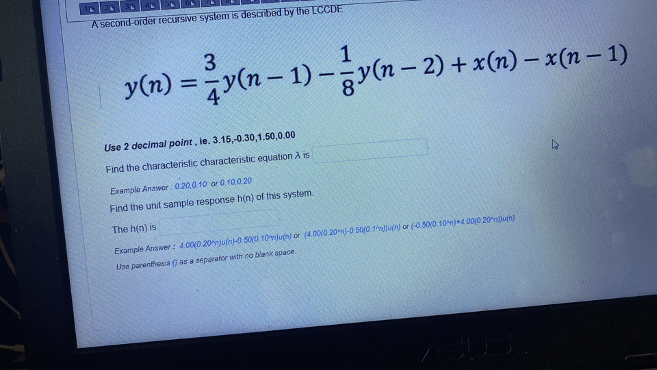 Solved A second-order recursive system is described by the | Chegg.com