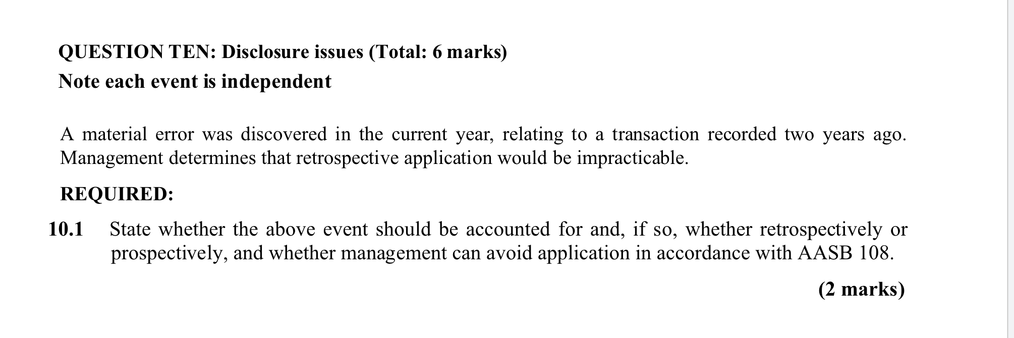Solved QUESTION TEN: Disclosure issues (Total: 6 marks) Note | Chegg.com