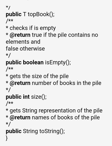 Solved public interface Pilelnterface k* Adds a new book to | Chegg.com