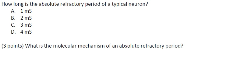 Solved How long is the absolute refractory period of a | Chegg.com