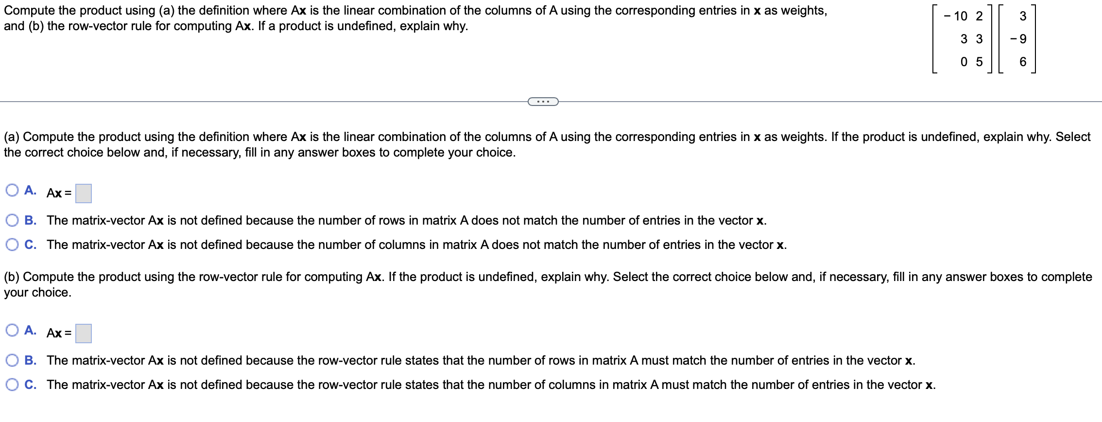 Solved Compute the product using (a) the definition where Ax | Chegg.com
