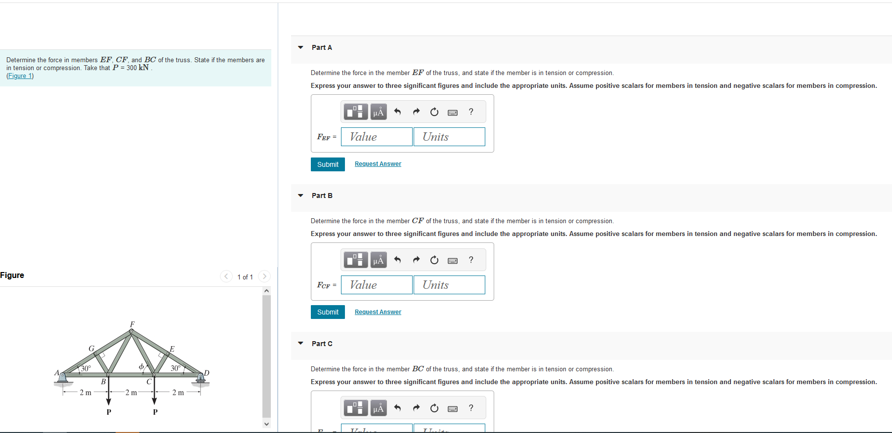 [solved] Determine The Force In Members Ef Cf And Bc Of