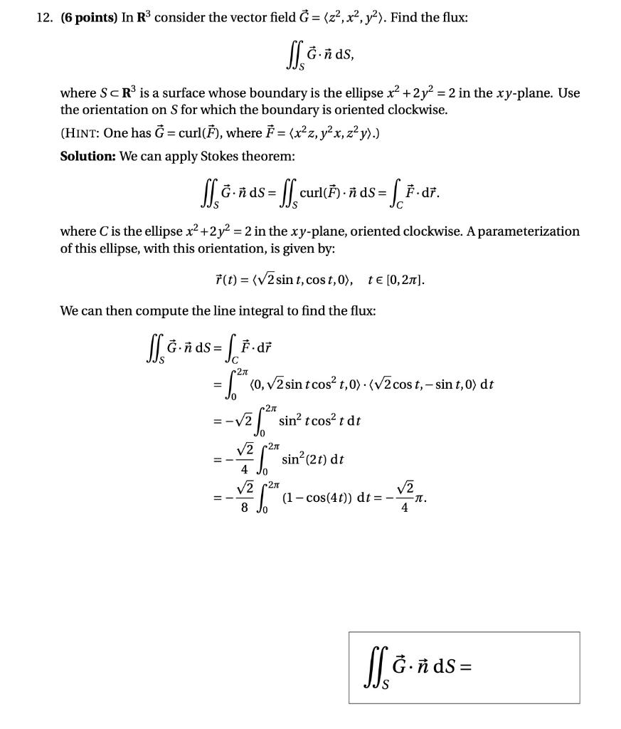 Solved 12. (6 points) In R3 consider the vector field Ğ = | Chegg.com