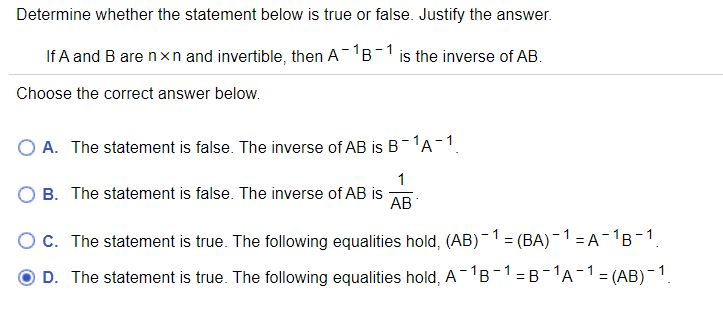 Solved Determine whether the statement below is true or | Chegg.com