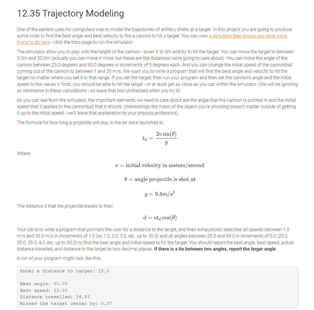 Solved 12.35 Trajectory Modeling One of the earliest uses | Chegg.com