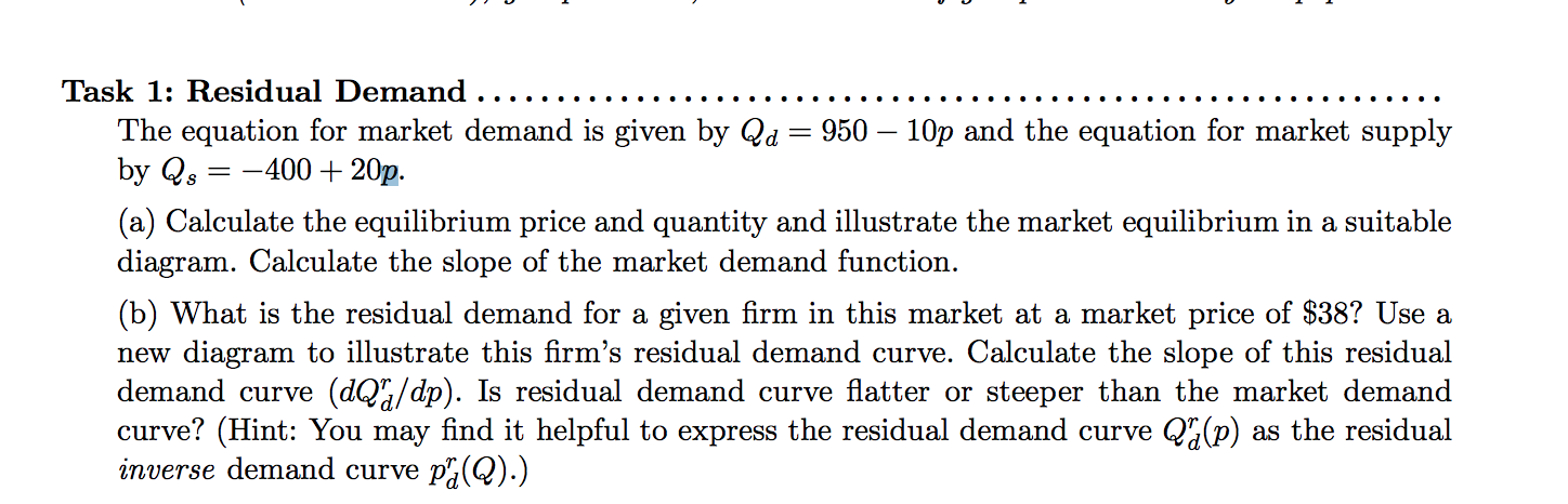 Solved Task 1: Residual Demand ........ The equation for | Chegg.com