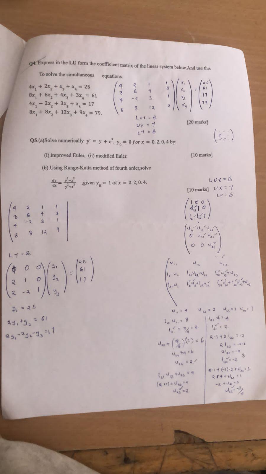 [Solved]: Q4. Express in the LU form the coefficient matri
