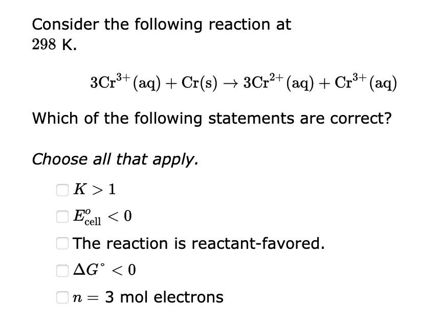 Solved Consider the following reaction at 298 K. | Chegg.com