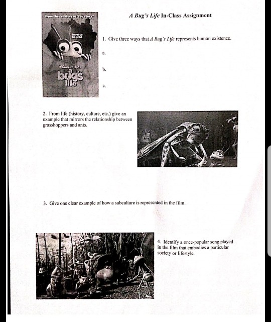 A Bug's Life In-Class Assignment 1. Give three | Chegg.com
