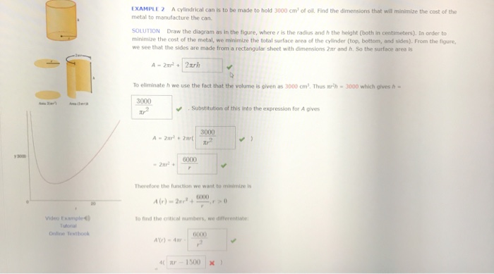 Solved EXAMPLE2 A cylindrical can is to be made to hold 3000 | Chegg.com