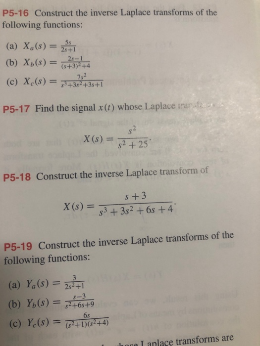 Solved P5-16 Construct the inverse Laplace transforms of the | Chegg.com Solved P5-16 Construct the inverse Laplace transforms of the | Chegg.com