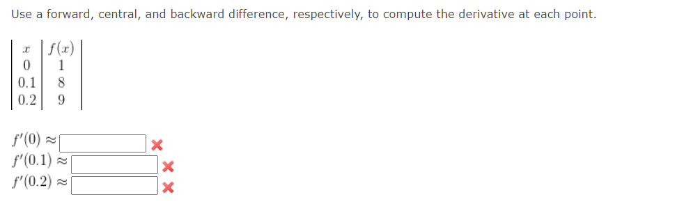 Solved Use a forward, central, and backward difference, | Chegg.com