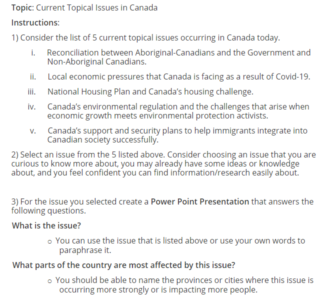 i. Topic: Current Topical Issues in Canada | Chegg.com