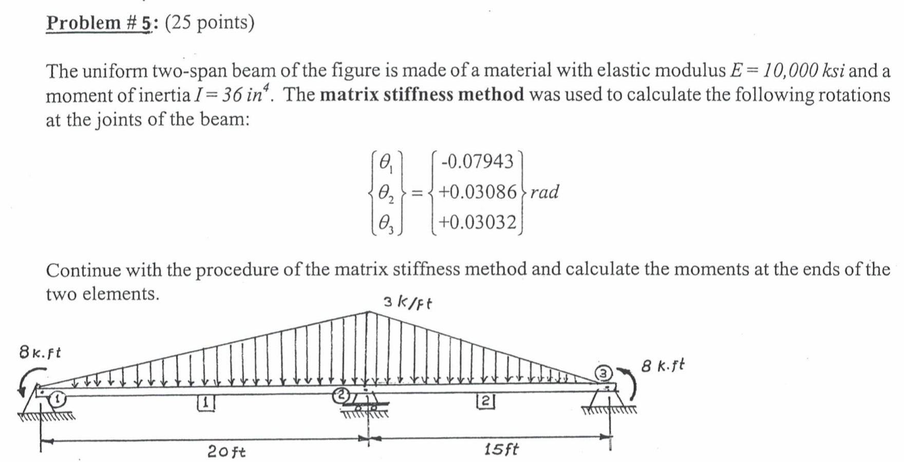Solved Problem #5: (25 points) The uniform two-span beam of | Chegg.com