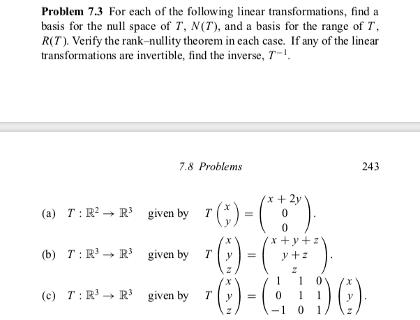 Solved Problem 7.3 For each of the following linear | Chegg.com
