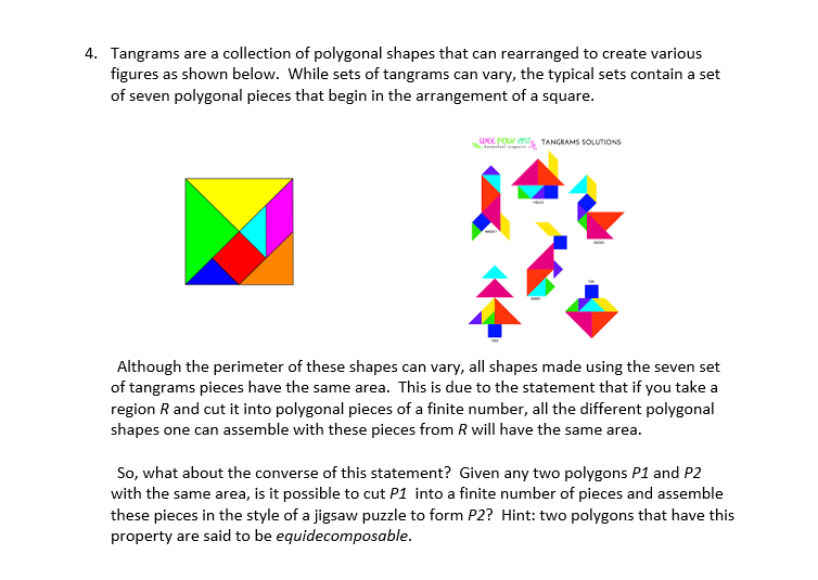 Solved Tangrams are a collection of polygonal shapes that | Chegg.com