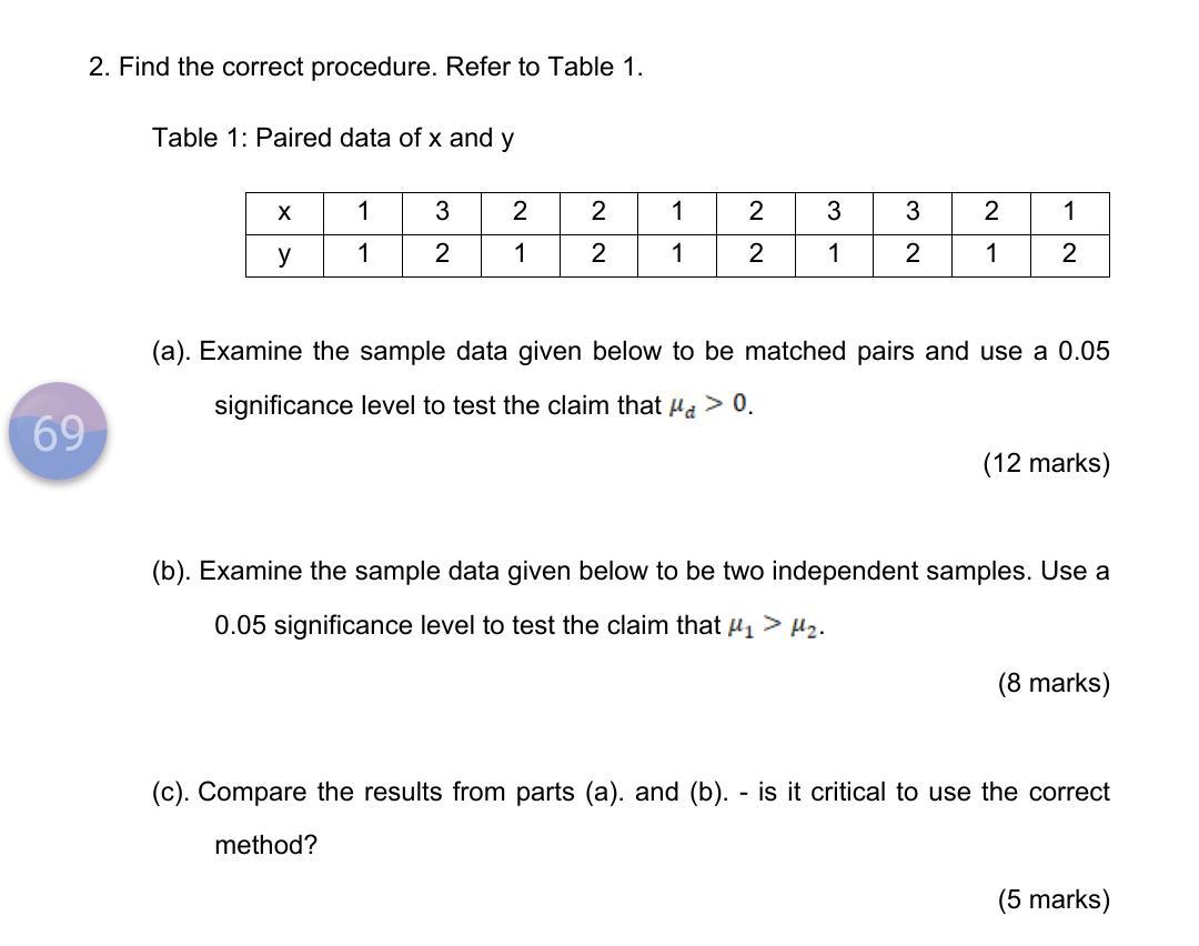 Solved 2. Find the correct procedure. Refer to Table 1. | Chegg.com