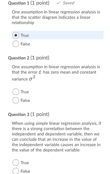 Solved Question 1 (1 point) Saved One assumption in linear | Chegg.com