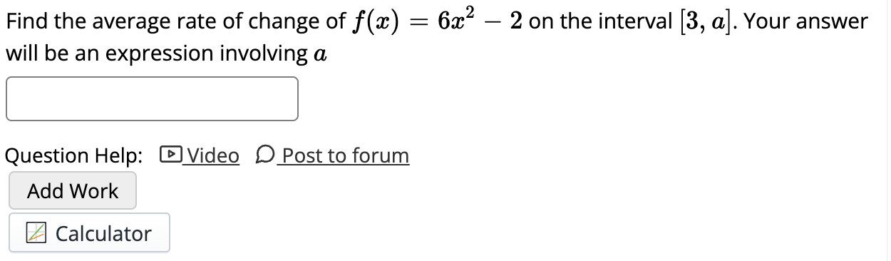Solved Find the average rate of change of f(x)=6x2−2 on the | Chegg.com