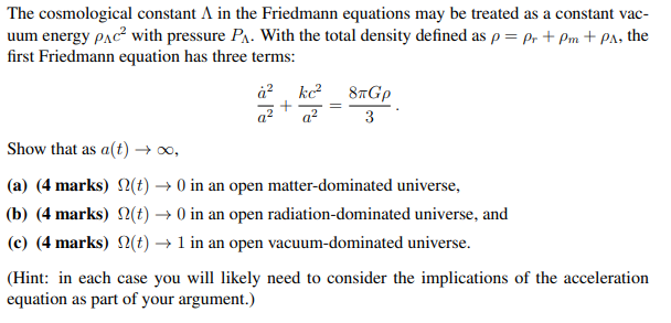 The cosmological constant A in the Friedmann | Chegg.com