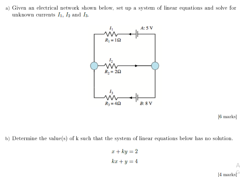 Solved a) Given an electrical network shown below, set up a | Chegg.com