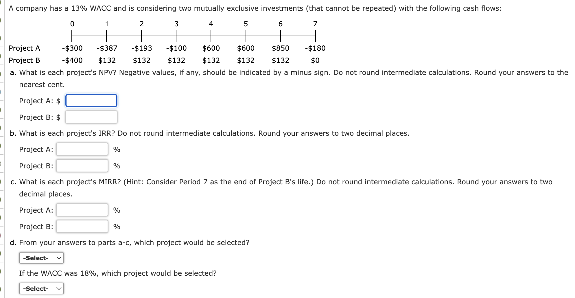 Solved P P a. What is each project's NPV? Negative values, | Chegg.com