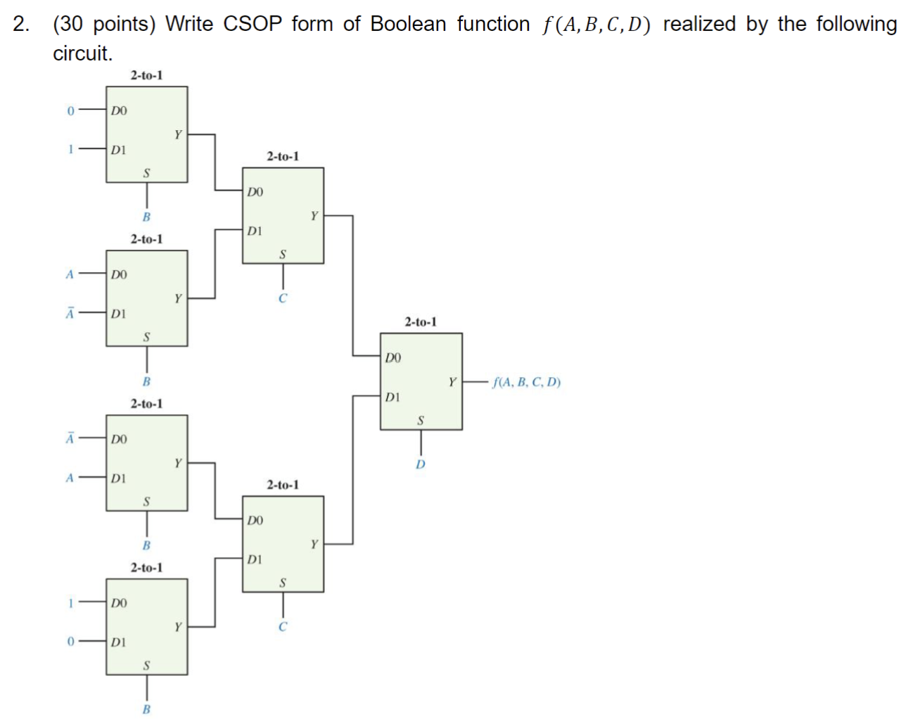 Solved Write CSOP form of Boolean function f(A,B,C,D) | Chegg.com
