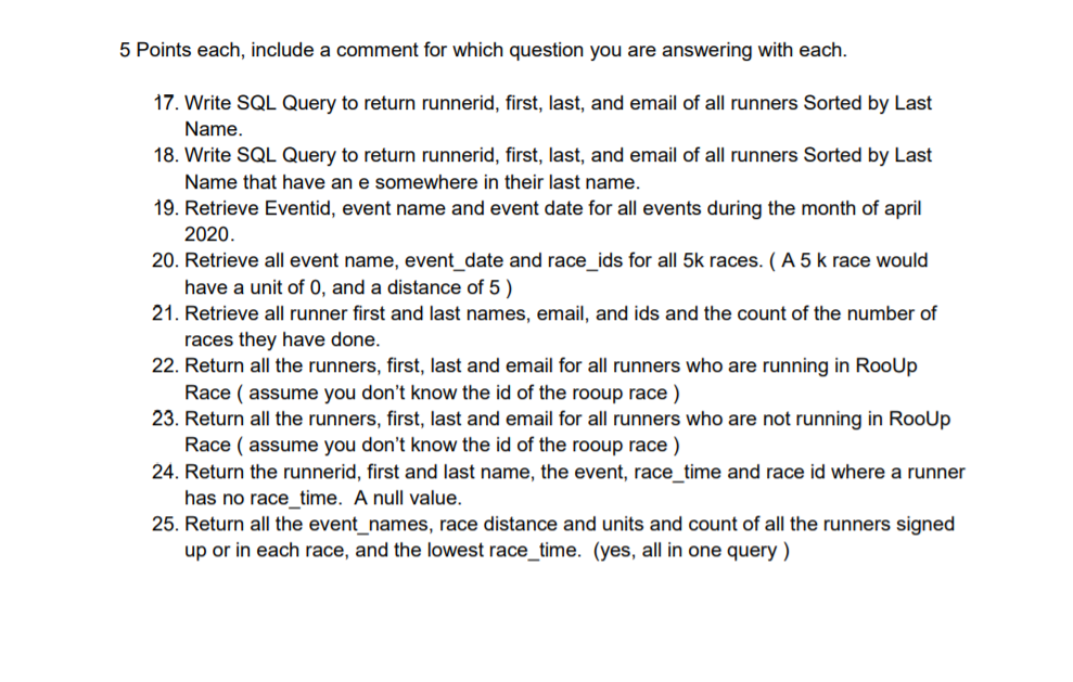 Solved 5 Points each, include a comment for which question | Chegg.com