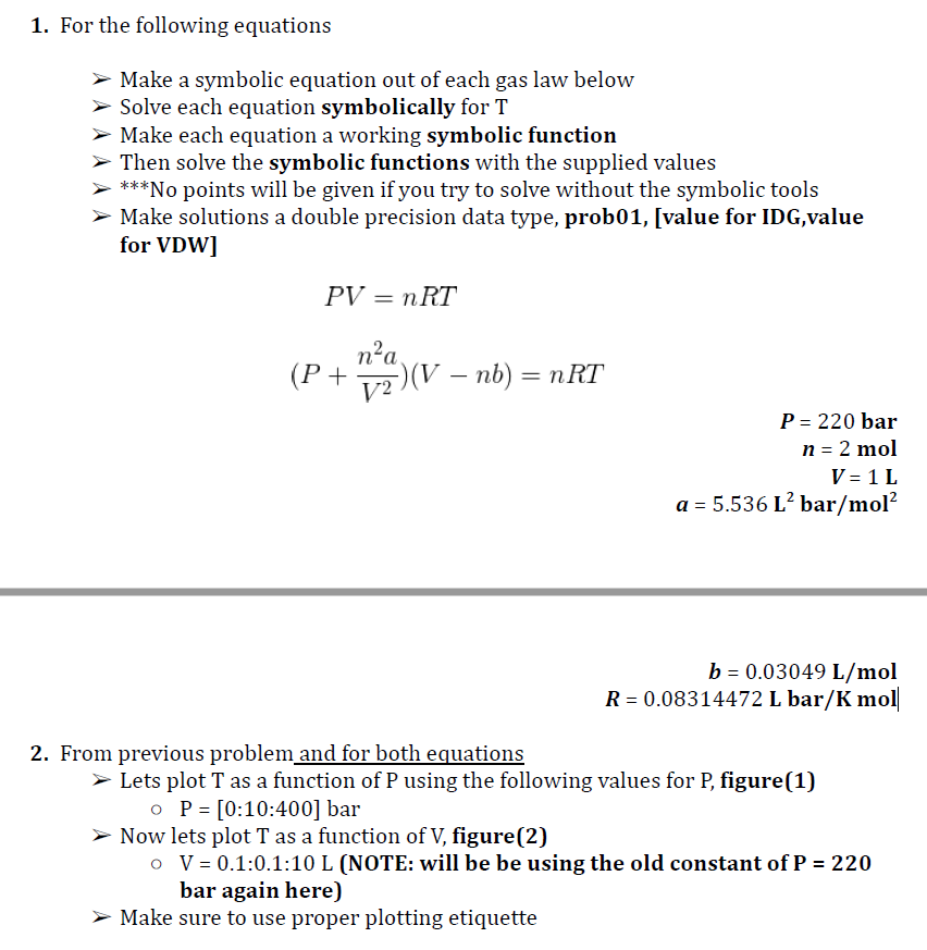 1. For the following equations Make a symbolic | Chegg.com