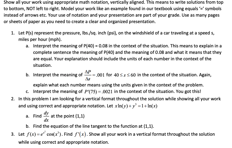 Solved Show all your work using appropriate math notation, | Chegg.com