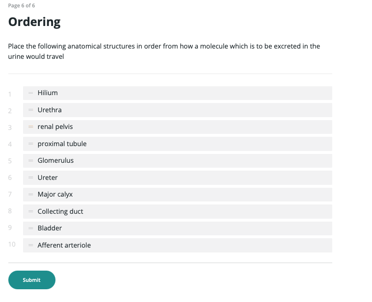 Solved Place the following anatomical structures in order | Chegg.com