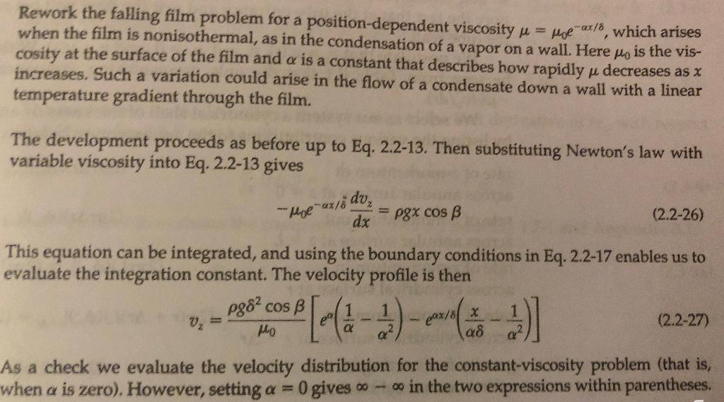 Solved Rework the falling film problem for a position | Chegg.com
