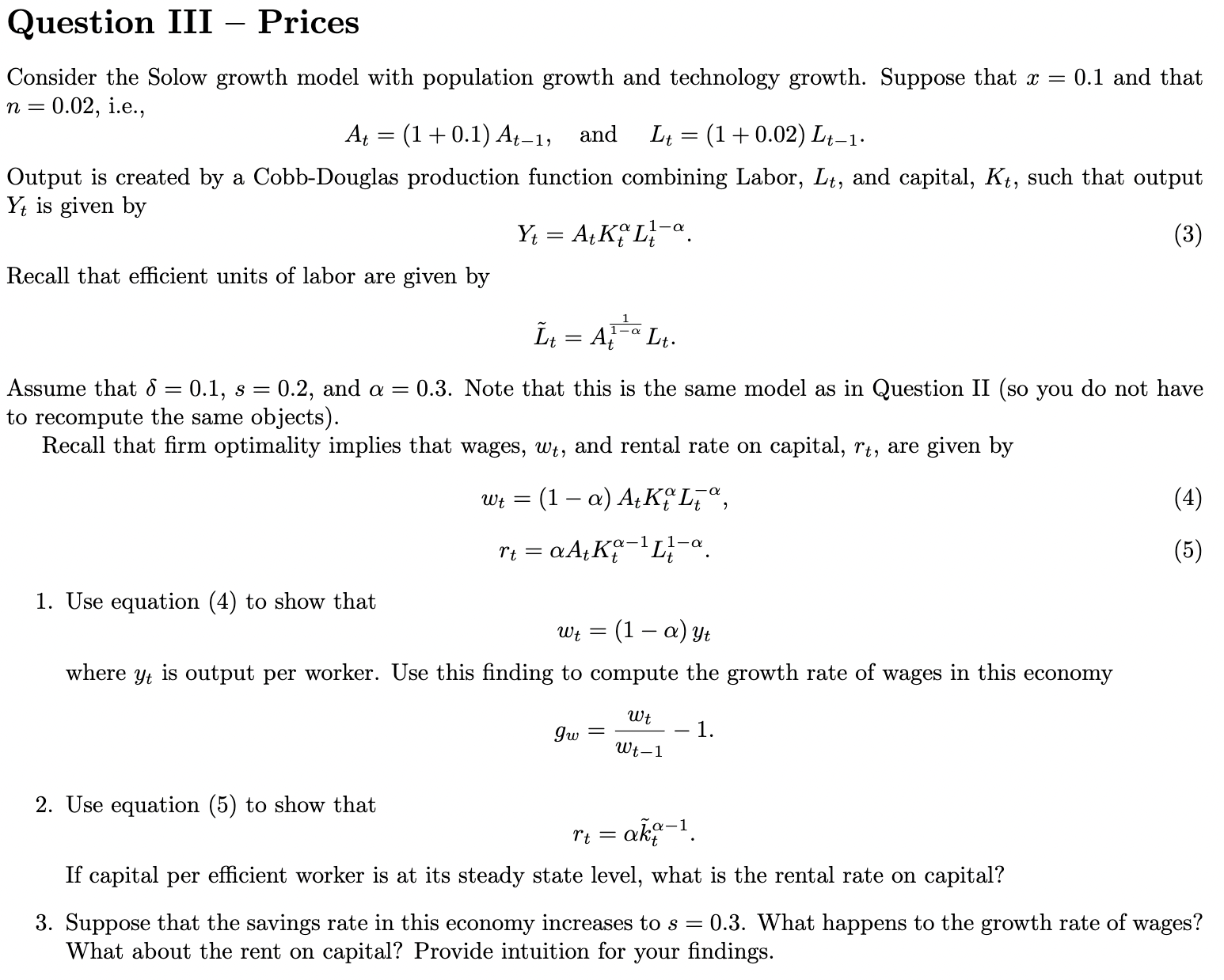 Consider the Solow growth model with population | Chegg.com