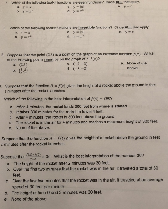 Solved 1. Which of the following toolkit functions are even | Chegg.com