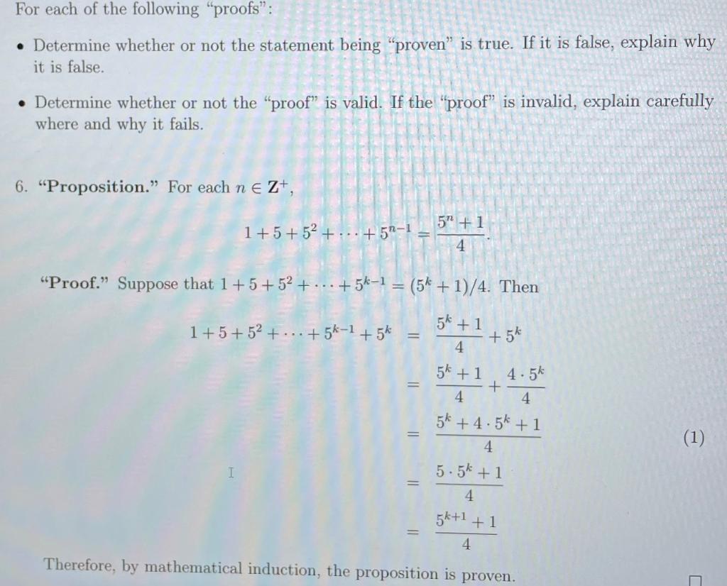 Solved For each of the following “proofs": • Determine | Chegg.com