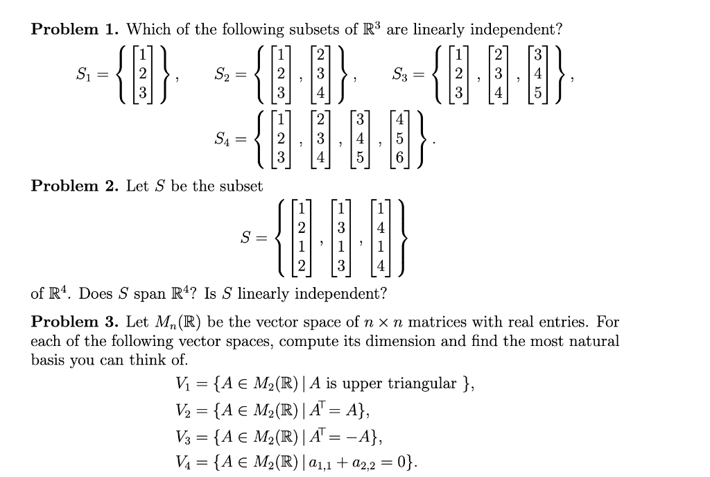 Solved Problem 1. Which of the following subsets of R3 are | Chegg.com