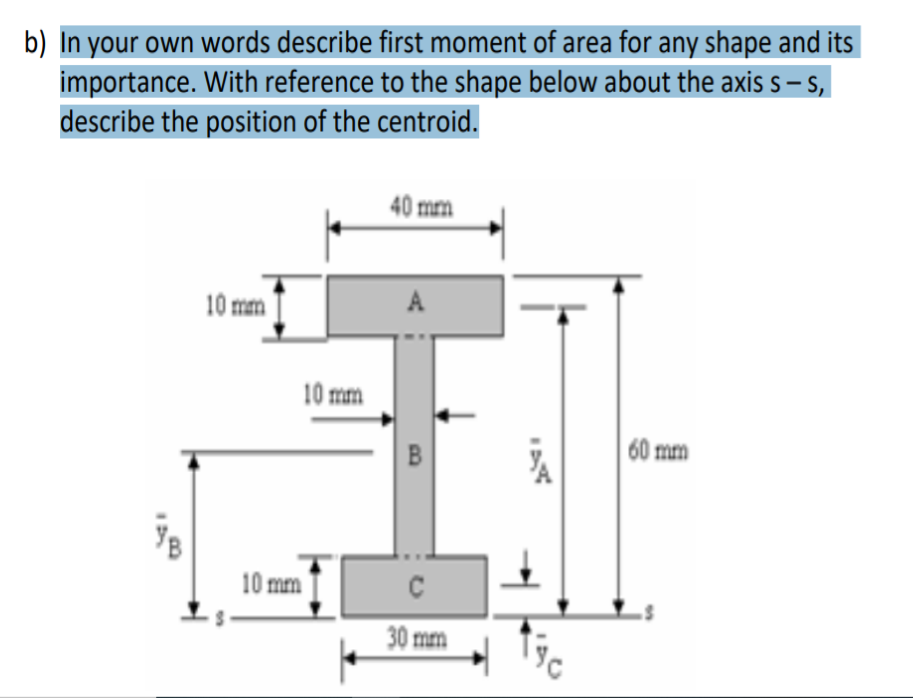 Solved b) In your own words describe first moment of area | Chegg.com