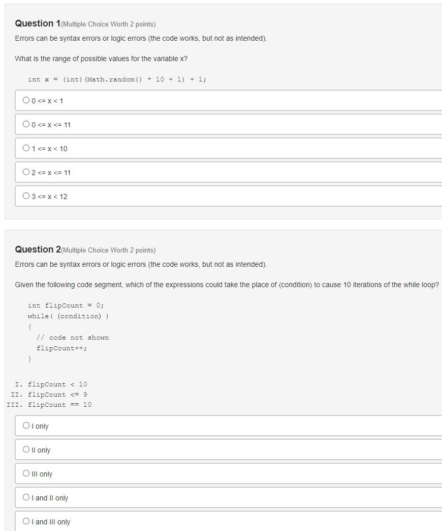 Solved Question 1(Multiple Choice Worth 2 points) Errors can | Chegg.com
