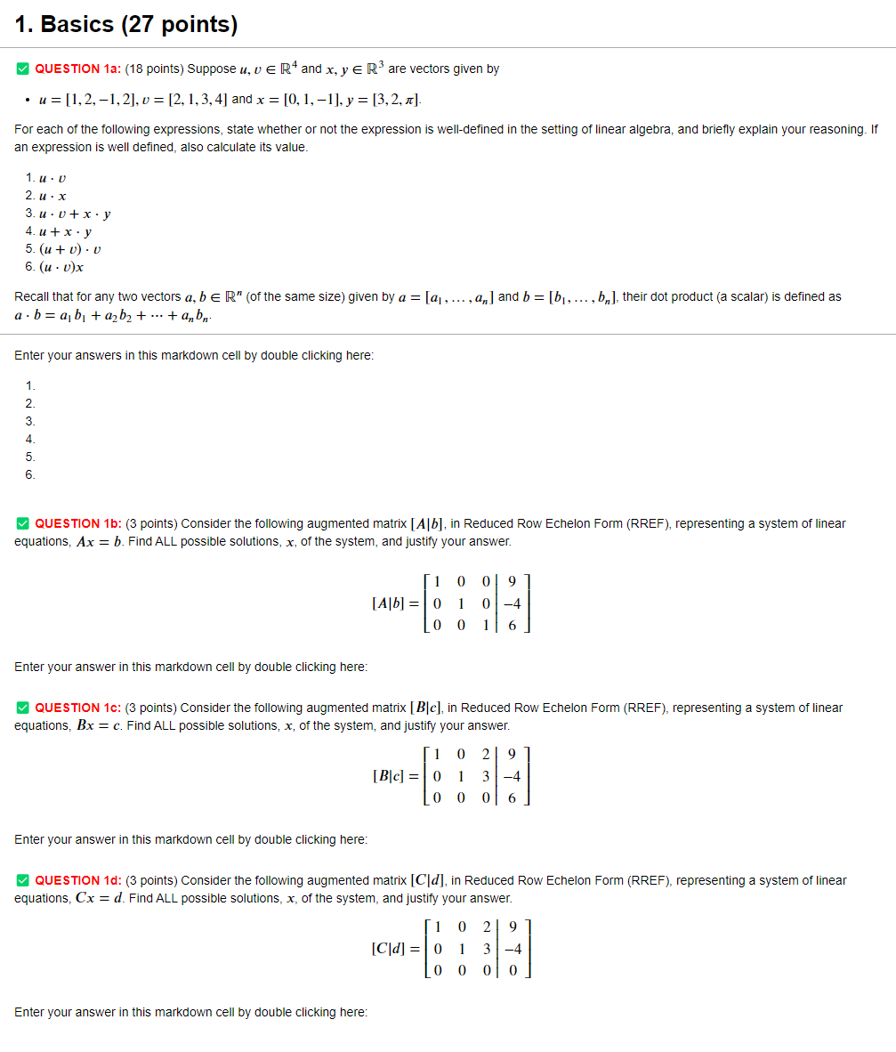 Solved Question 1a 18 Points Suppose U V∈r4 And X Y∈r3
