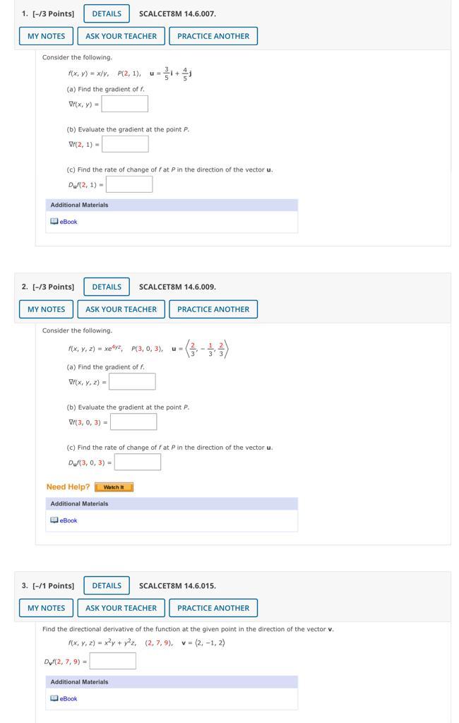 Solved 1. (-/3 Points] DETAILS SCALCET8M 14.6.007. MY NOTES | Chegg.com