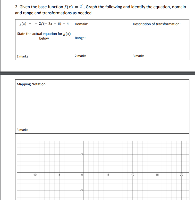 Solved = 2. Given the base function f(x) = 2*, Graph the | Chegg.com