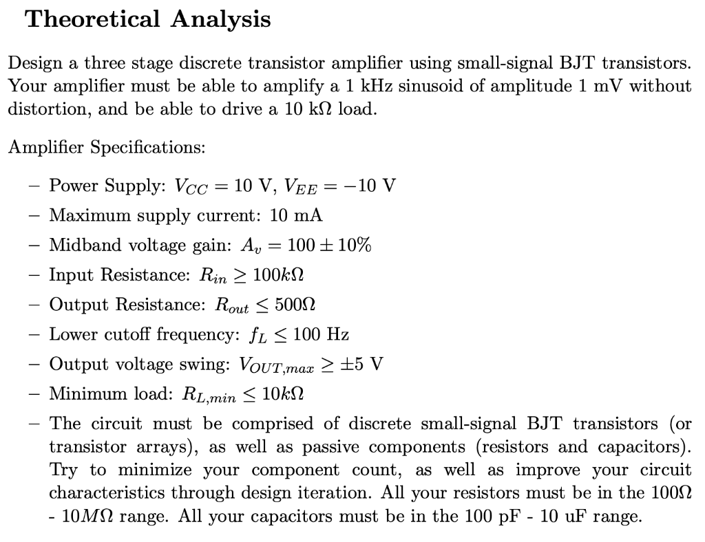 Solved Design a three stage discrete transistor amplifier | Chegg.com